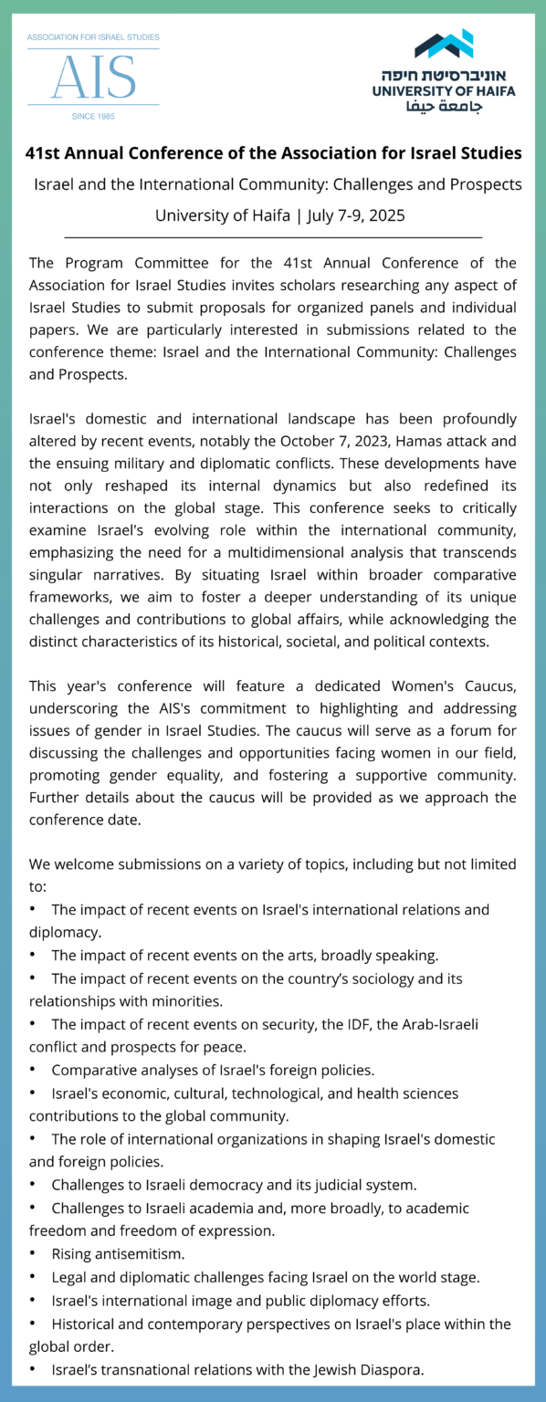 41st Conference - University of Haifa, September 8-10, 2025 - AIS